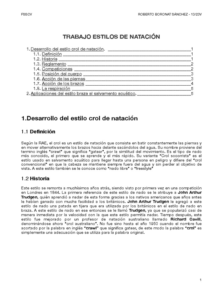 Trabajo Estilos de Natación | PDF | Codo | Nadando