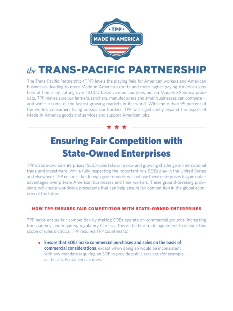 TPP Ensuring Fair Competition With State Owned Enterprises Fact Sheet ... TPP Ensuring Fair Competition With State Owned Enterprises Fact Sheet ...