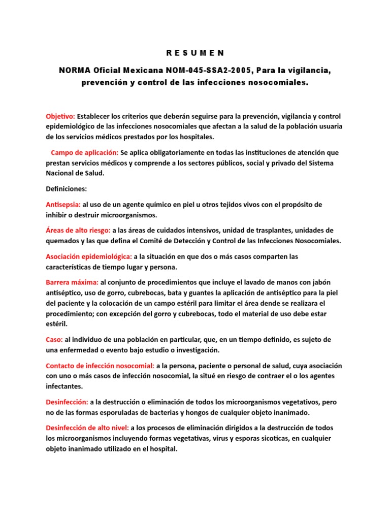 Resumen NORMA Oficial Mexicana NOM-045-SSA2-2005, para La Vigilancia, Prevención y Control de ...