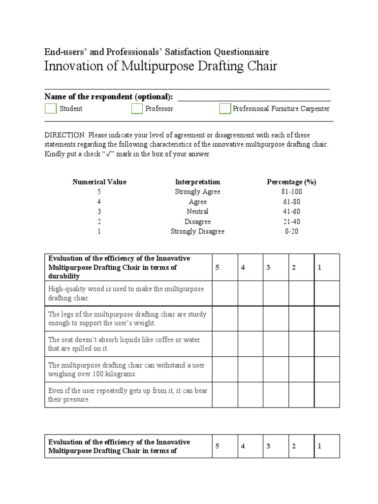 Questionnaire | PDF | Chair | Manufactured Goods