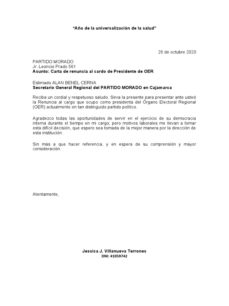 Renuncia Oer JJVT | PDF