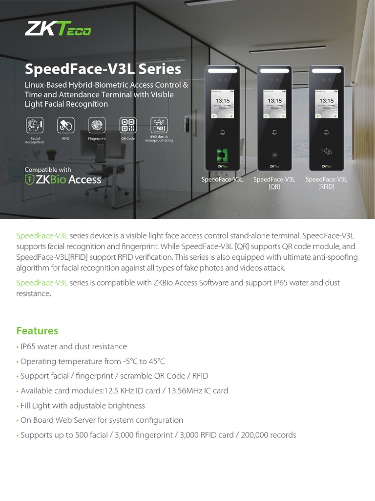 SpeedFace V3L | PDF | Smart Card | Radio Frequency Identification