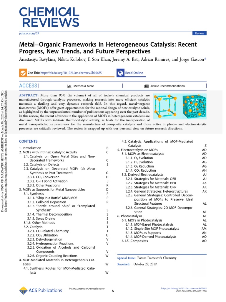 MOF Catalysis | PDF | Catalysis | Chemical Reactions