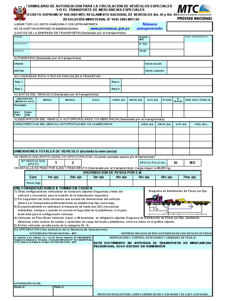 FORMULARIO Autorizacion | Descargar gratis PDF | Transporte | Vehículos