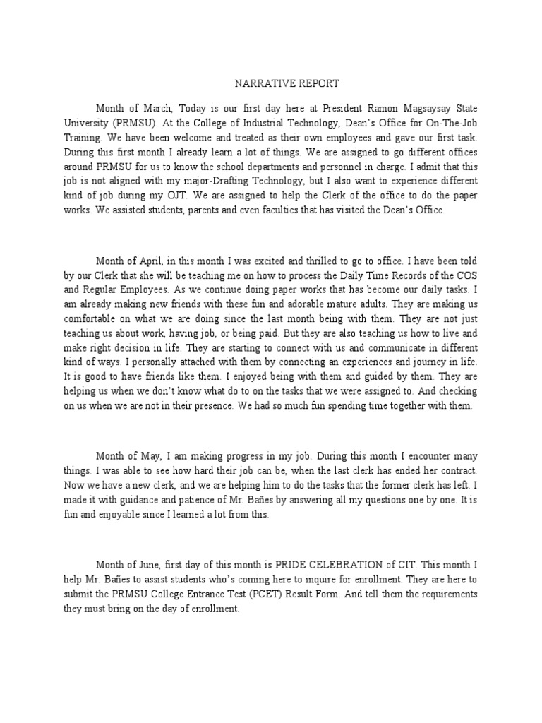Narrative Report Ojt2 | PDF
