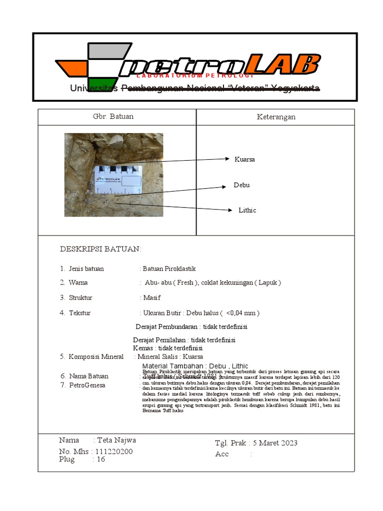 Deskrip Tuff Halus Lapangan 2 | PDF