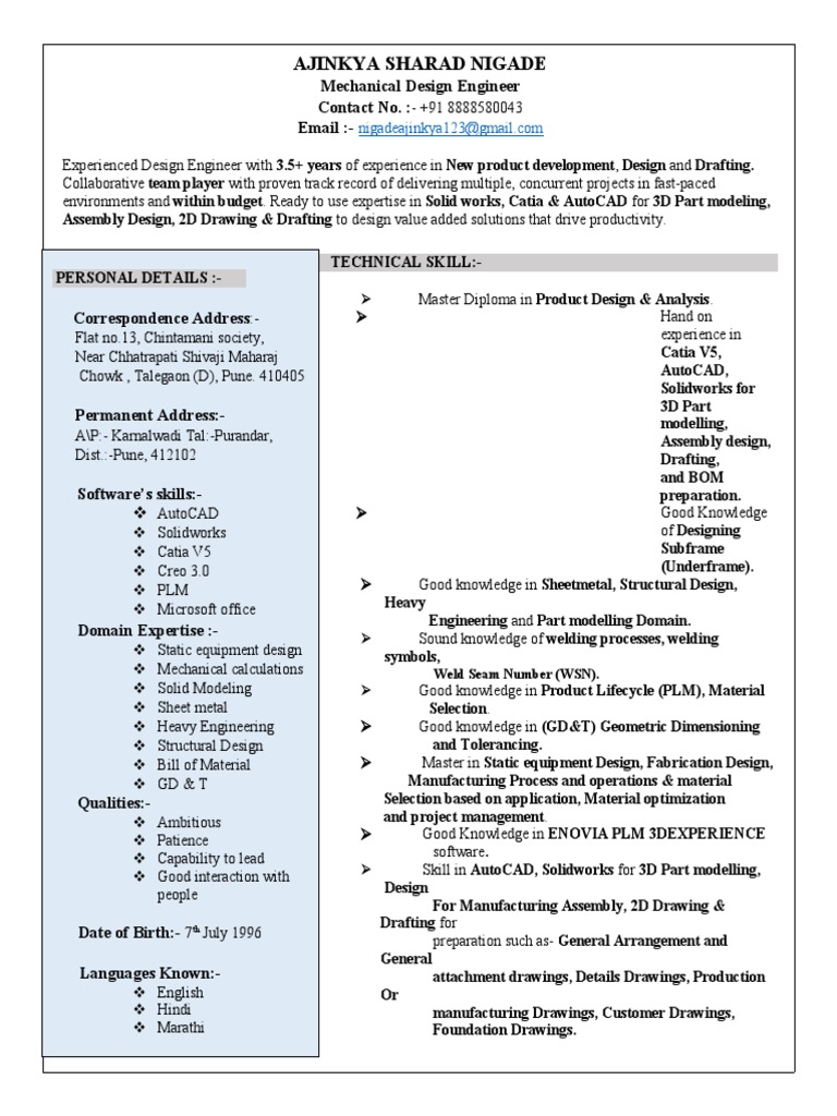 AJINKYA NIGADE (Mechanical Design Engineer) 1 | PDF | Product Lifecycle | Engineering