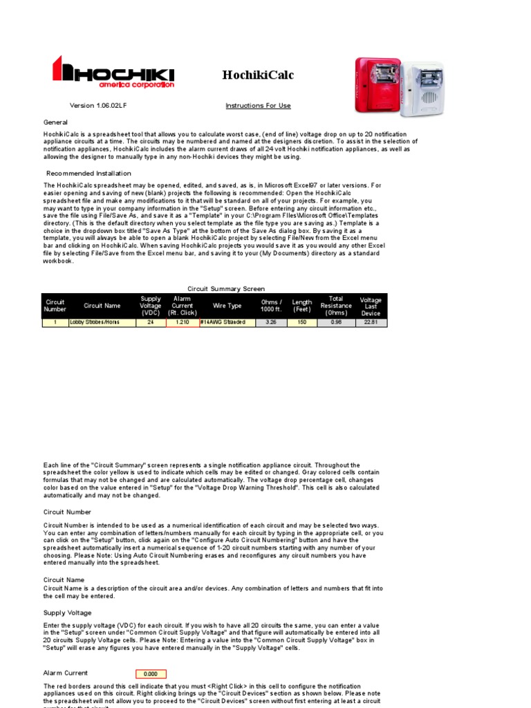 Hochiki Voltage Drop V01.06.02LF - V2 | PDF | Microsoft Excel | Spreadsheet