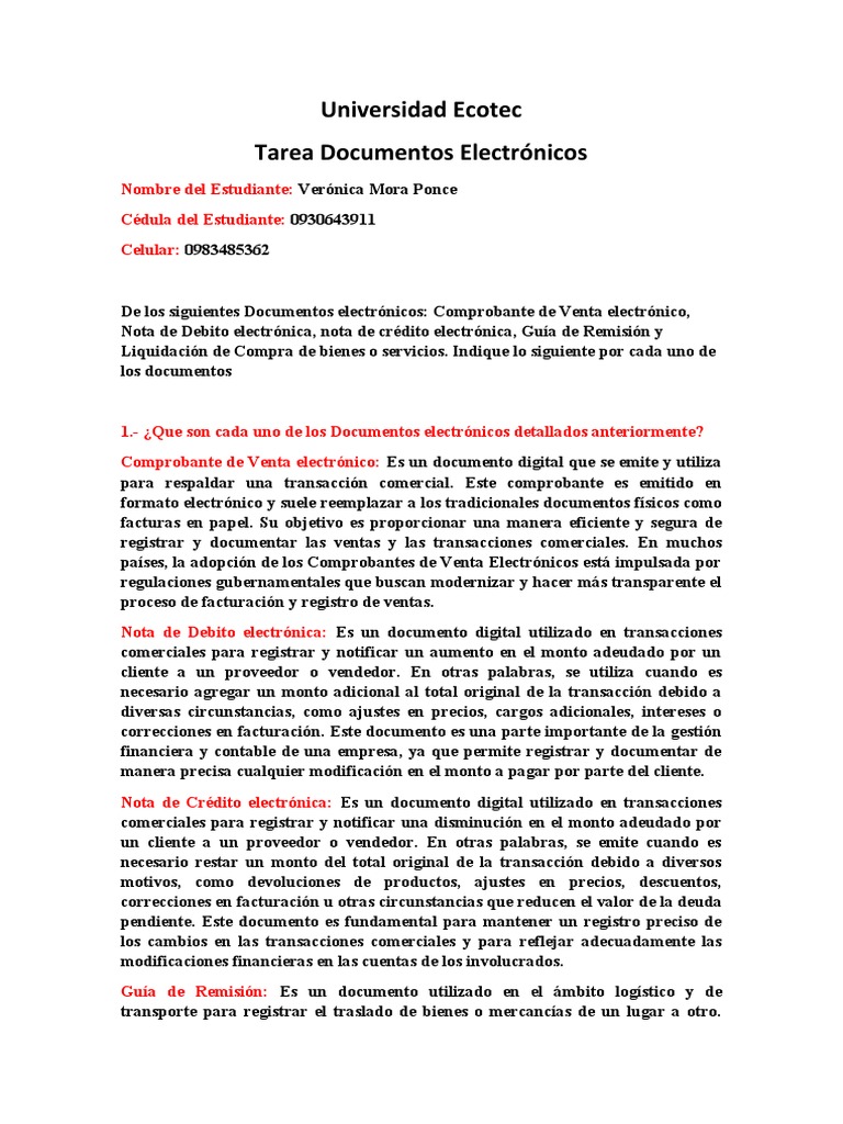 Tarea Documentos Electronicos | PDF | Contabilidad | Tarjeta de débito