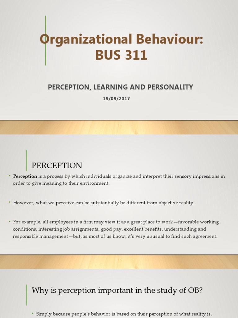 Week 3 Learning, Perception and Personality | PDF | Perception | Extraversion And Introversion