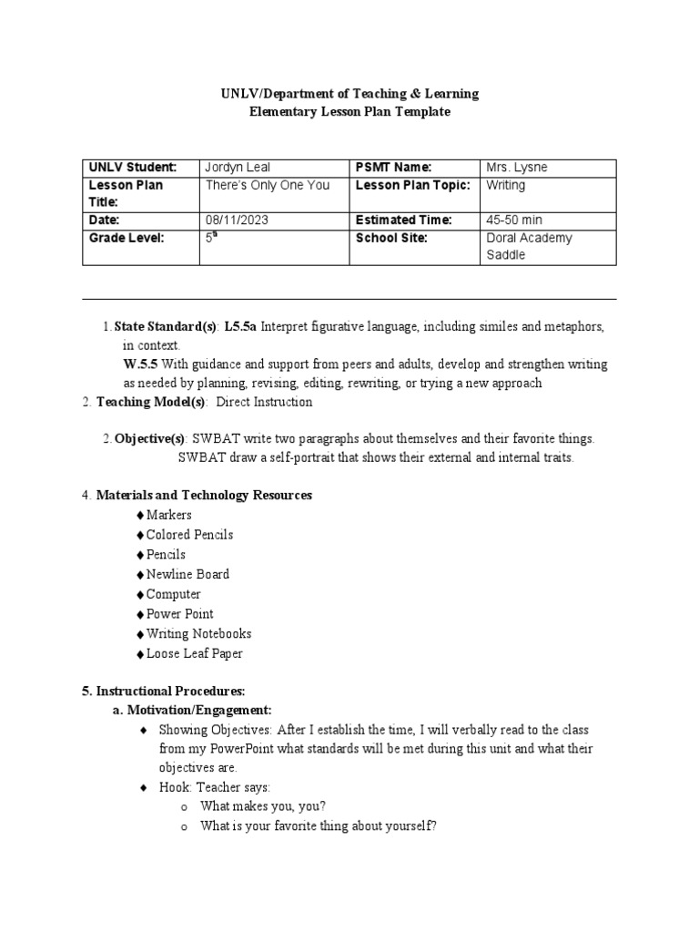 5th Grade Figurative Language Lesson | PDF | Lesson Plan | Cognitive ...