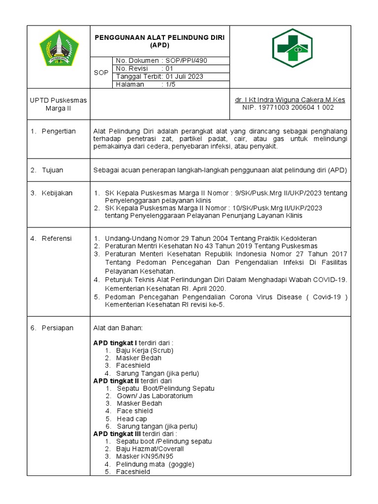 SOP Penggunaan Alat Pelindung Diri APD | PDF