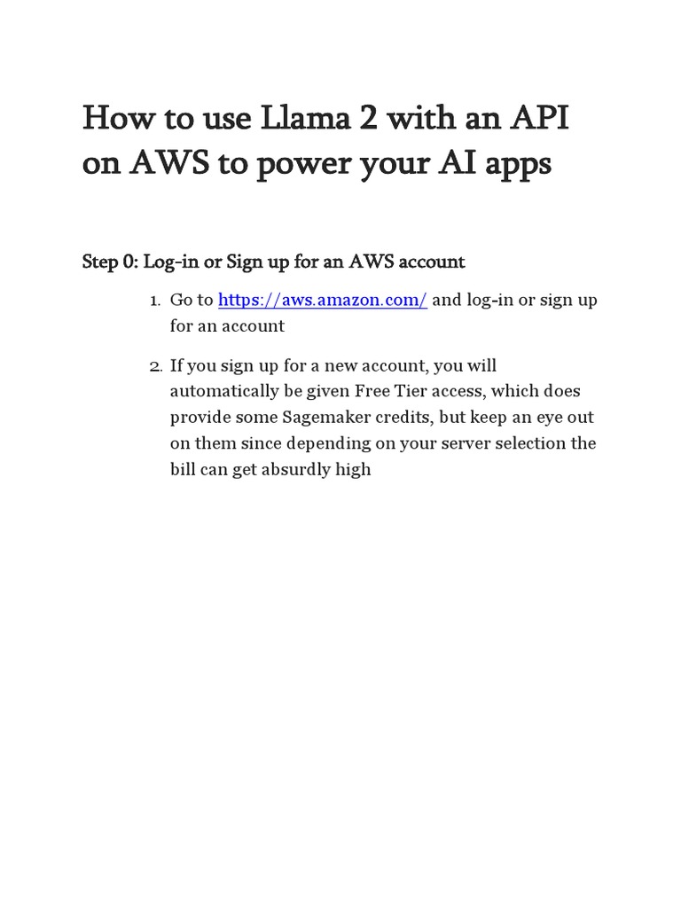 How To Use Llama 2 With An API On AWS To Power Your AI Apps | PDF | Amazon Web Services ...