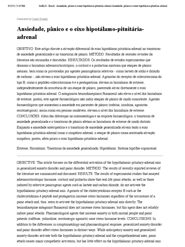 Ansiedade, Pânico e O. Eixo Hipotálamo-Pituitária-Adrenal | PDF ...