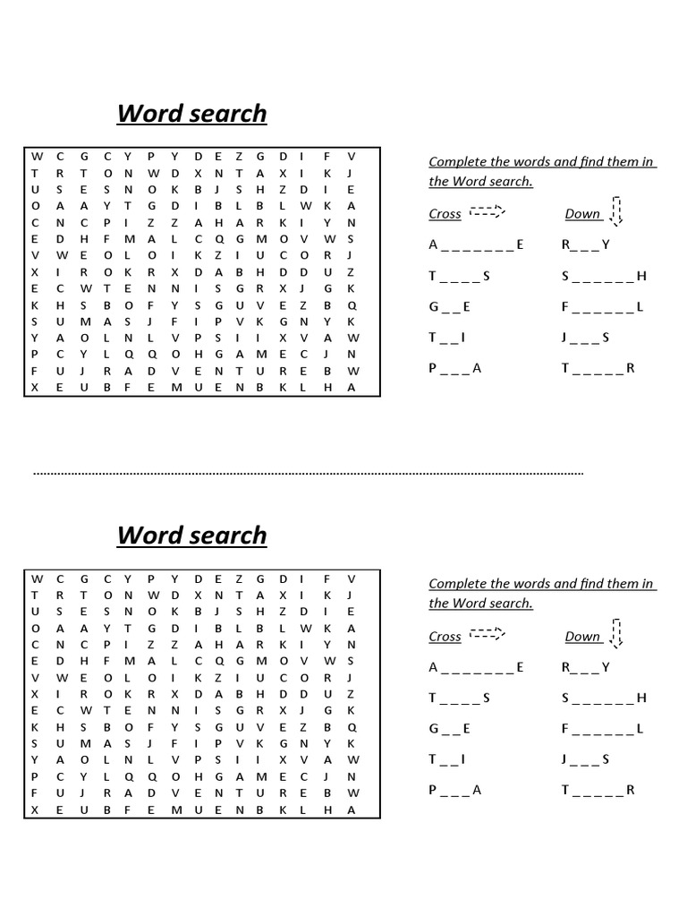 Wordsearch - Words in English | PDF | Word Puzzles | Puzzles