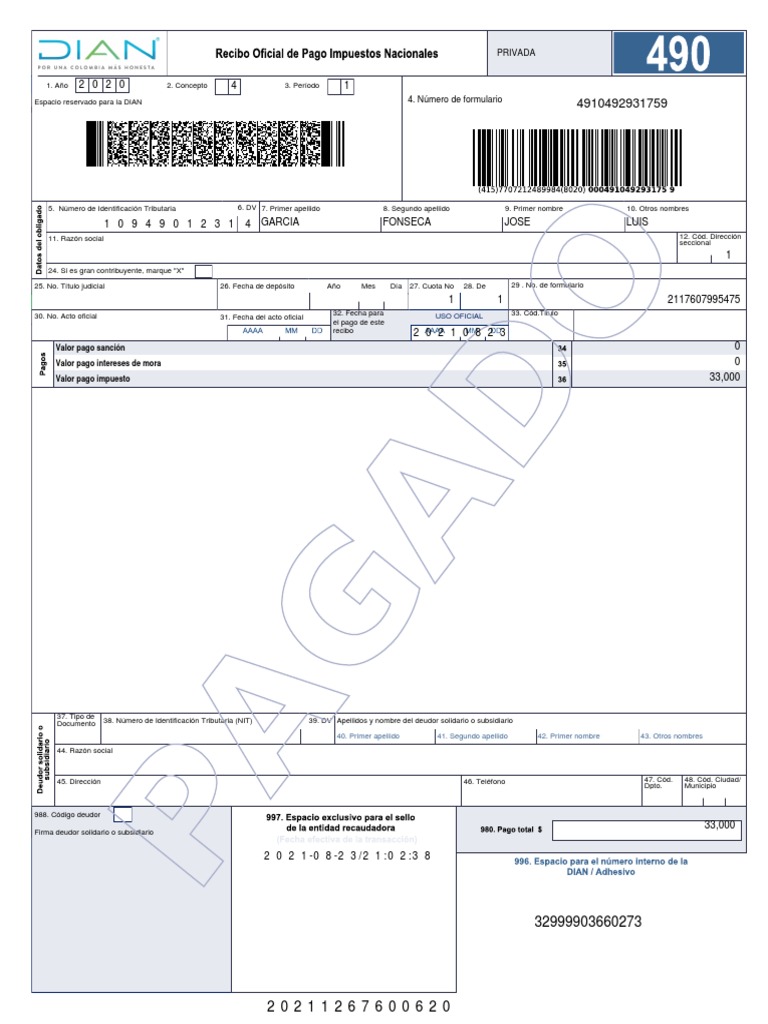 Recibo de Pago Renta 2020 | PDF Recibo de Pago Renta 2020 | PDF
