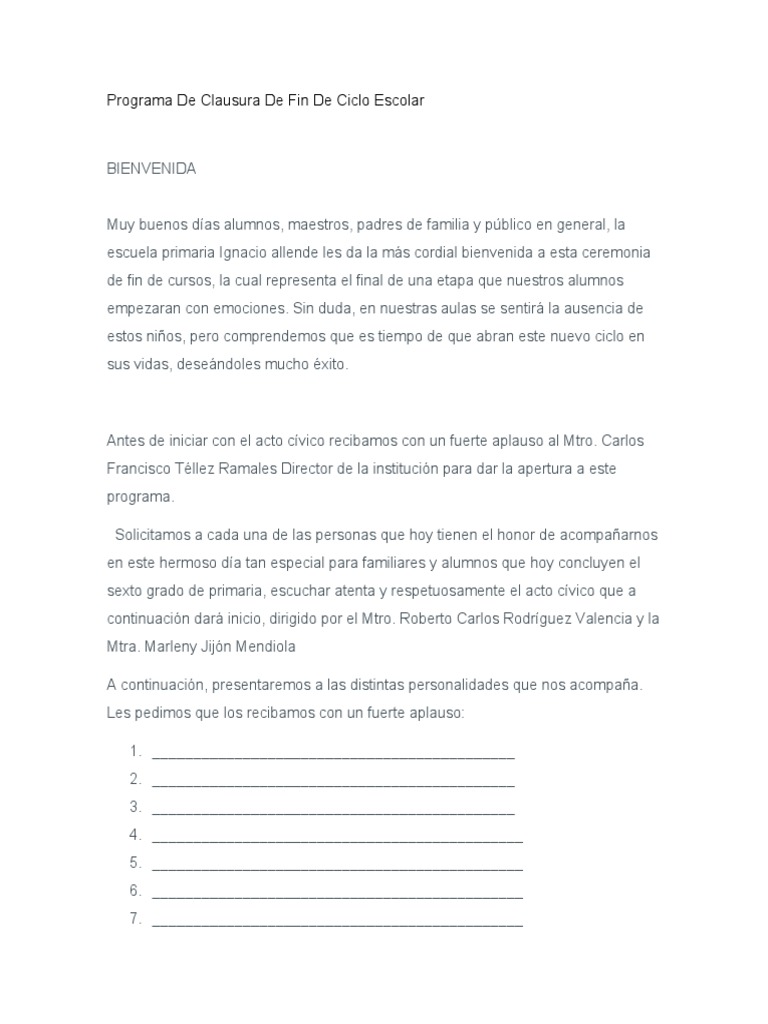 Programa de Clausura de Fin de Ciclo Escolar 2021 - 2022 | PDF