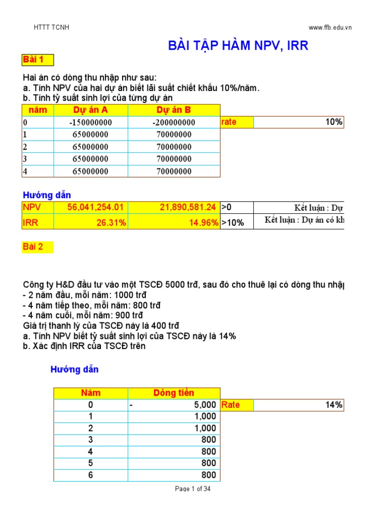 Bai Tap Thuc Hanh HTTT - Ham NPV IRR IPMT PPMT - Nguyen Kim Nhu Quynh | PDF