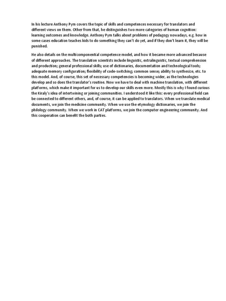 Anthony Pym's Lecture Summary or STH | PDF