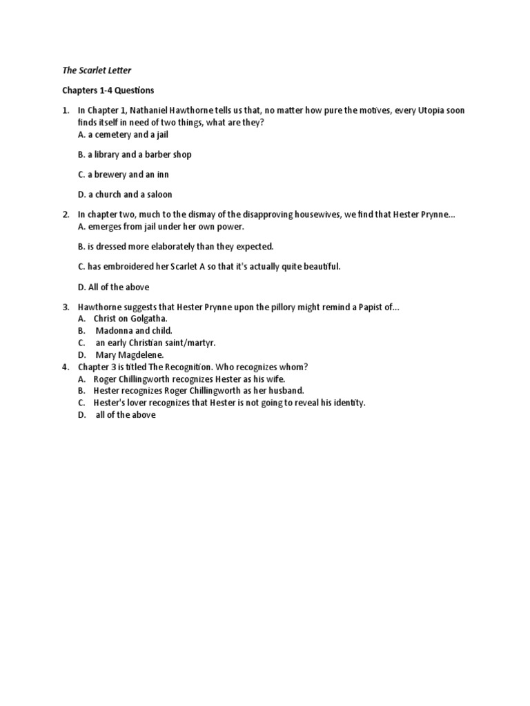 The Scarlet Letter Questions For CH 1-4 | PDF