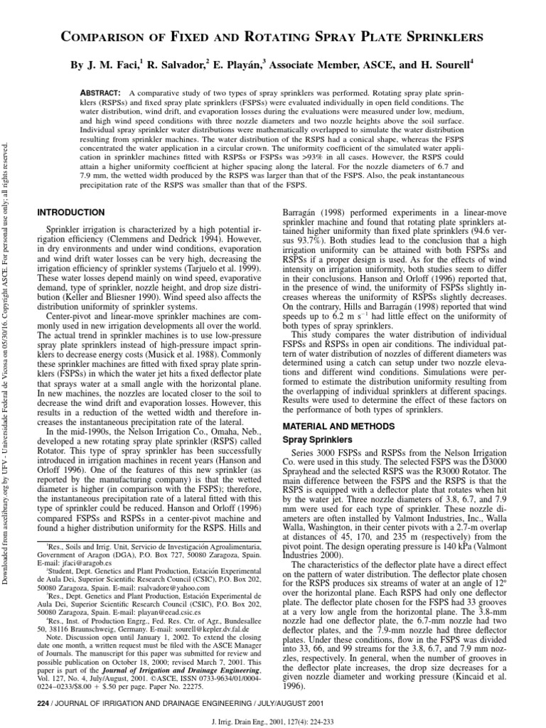 Comparison of Fixed and Rotating Spray Plate Sprinklers | PDF ...