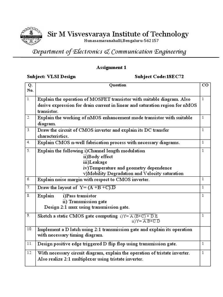 Assignment 1 - VLSI | PDF Assignment 1 - VLSI | PDF