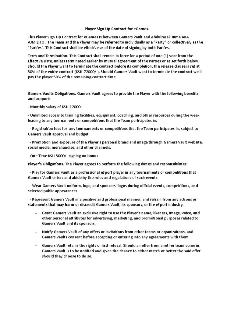 Milito Esports Contract | PDF | Private Law | Business Law