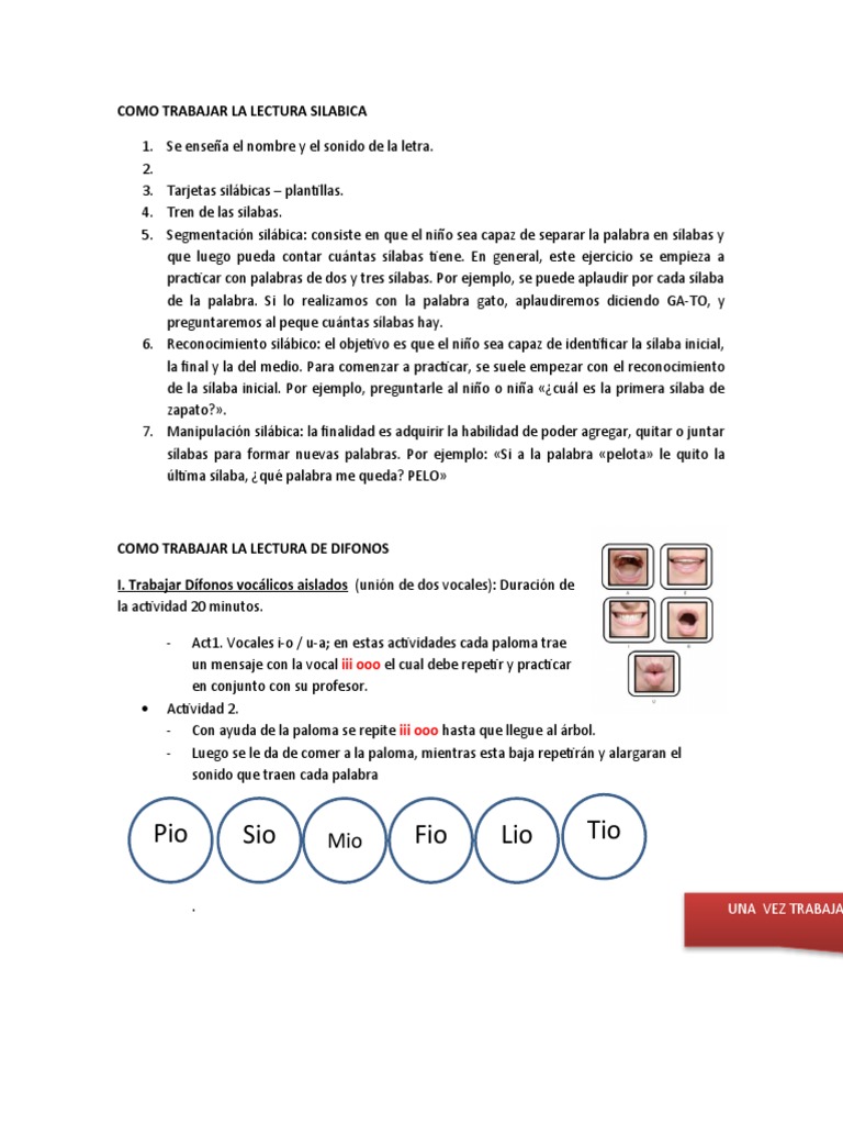 Como Trabajar La Lectura Silabica | Descargar gratis PDF | Sílaba | Habla