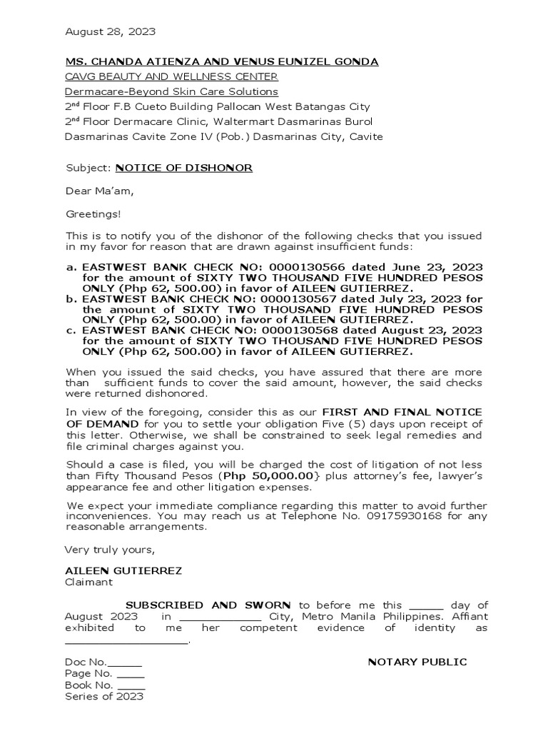 Demand Letter Agustin BP22 | PDF