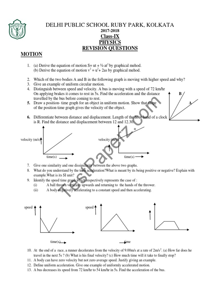 Class IX Physics Revision: Motion & Forces | PDF | Gravity | Weight
