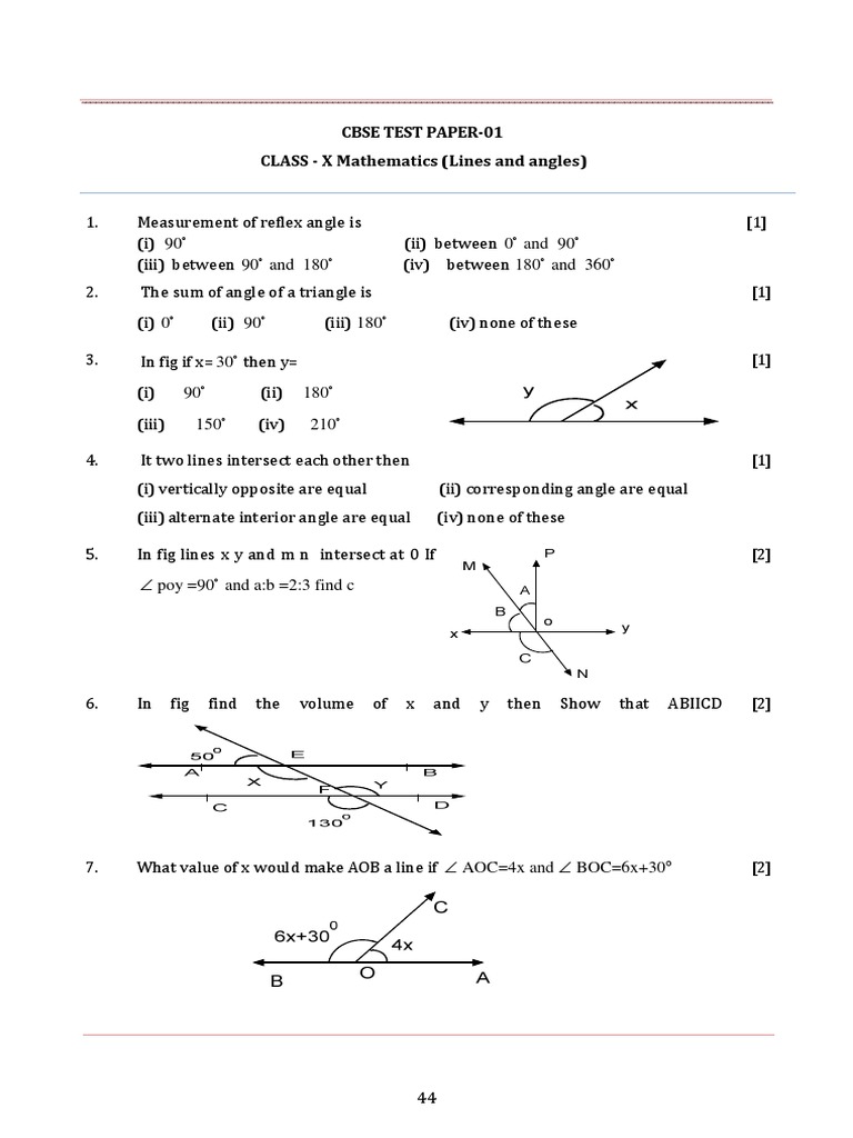 Lines and Angles Imp Question Paper 1 | PDF | Angle | Euclidean Plane ...