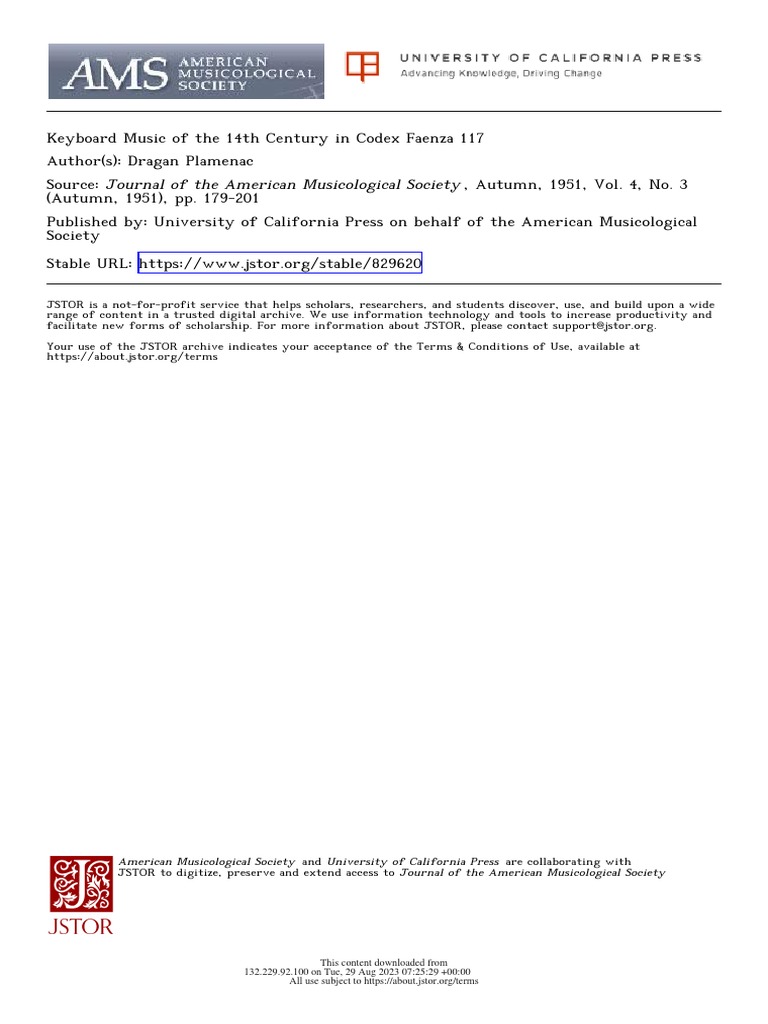 Plamenac KeyboardMusic14th 1951 | PDF | Musicology