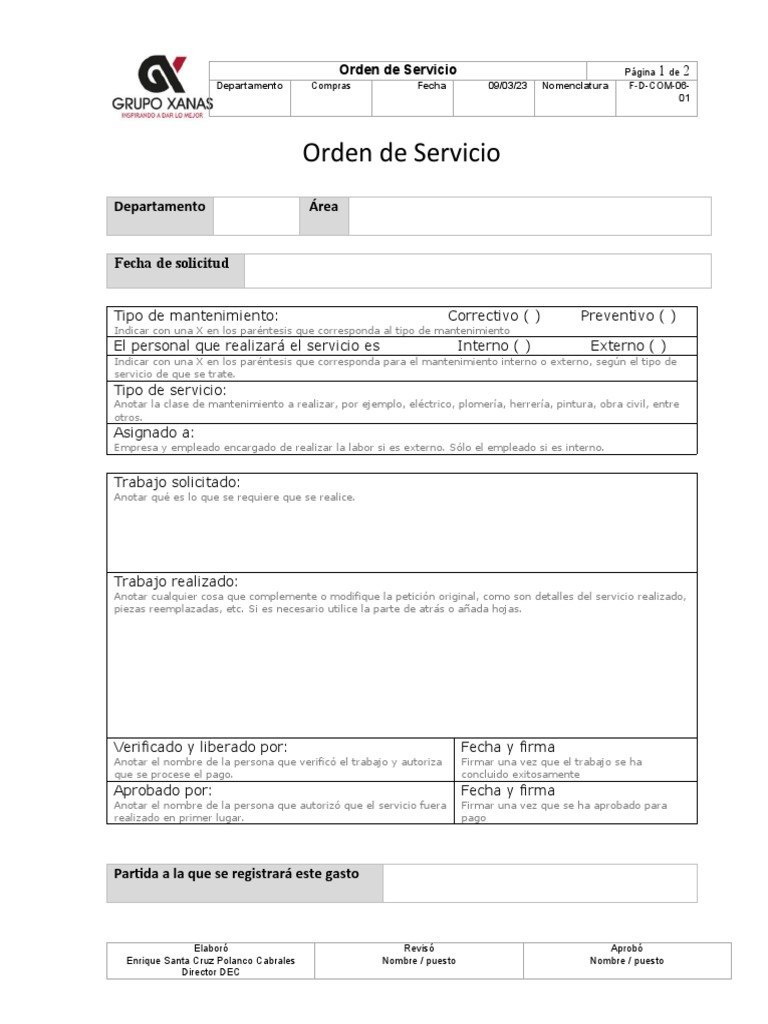 Orden de Servicio | PDF