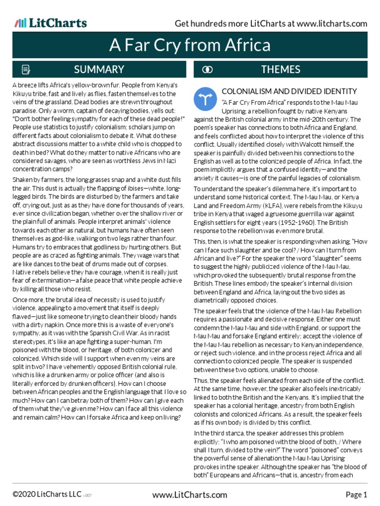 LitCharts A Far Cry From Africa | PDF | Poetry | English Language