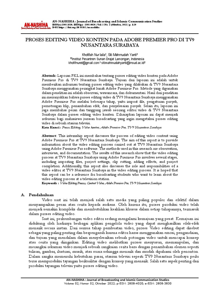 Proses Editing Video Konten Pada Adobe Premier Pro Di Tv9 Nusantara ...