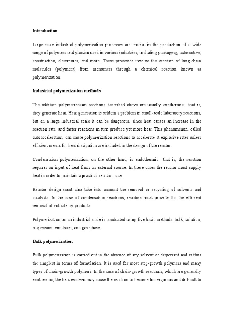 Industrial Polymerization Methods | PDF | Polymerization | Polymers