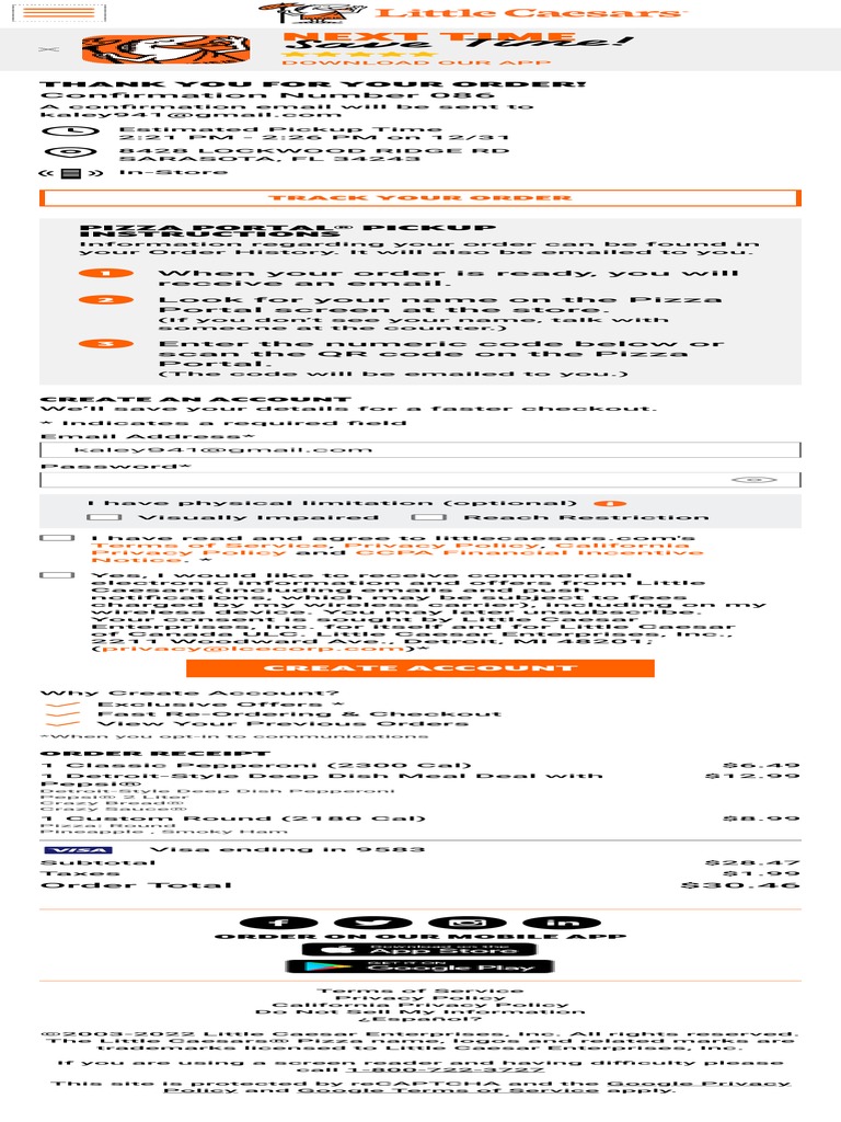 Order Confirmed - Little Caesars® Pizza | PDF | Computing