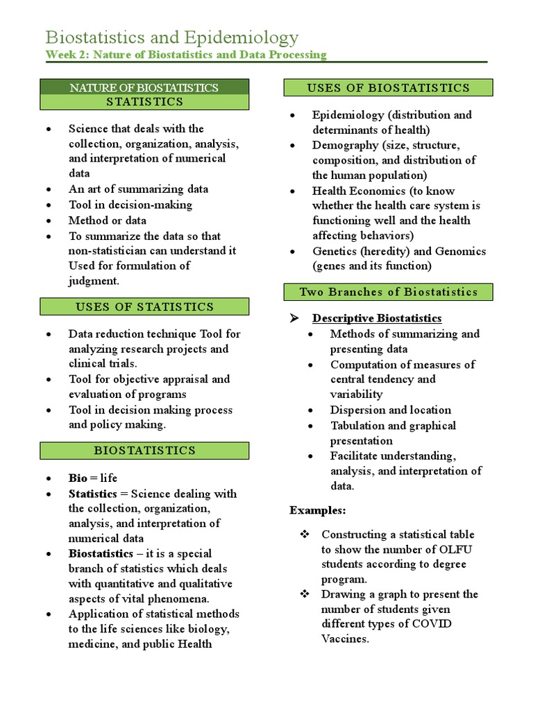 Bioe Week 2-Nature of Biostatistics and Data Processing | PDF | Biostatistics | Level Of Measurement