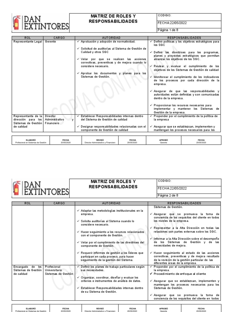 Procedimiento De-Roles-Y-Responsabilidades | Descargar gratis PDF | Sistema de manejo de calidad ...