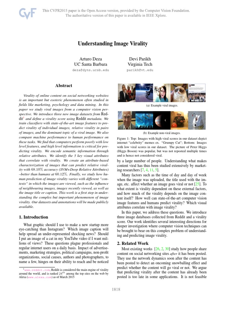 Deza Understanding Image Virality 2015 CVPR Paper | PDF | Accuracy And Precision | Support ...