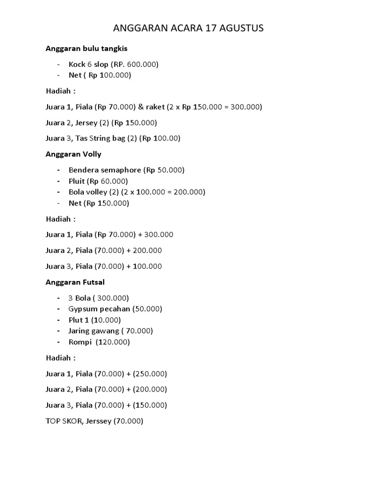 Anggaran Acara 17 Agustus | PDF