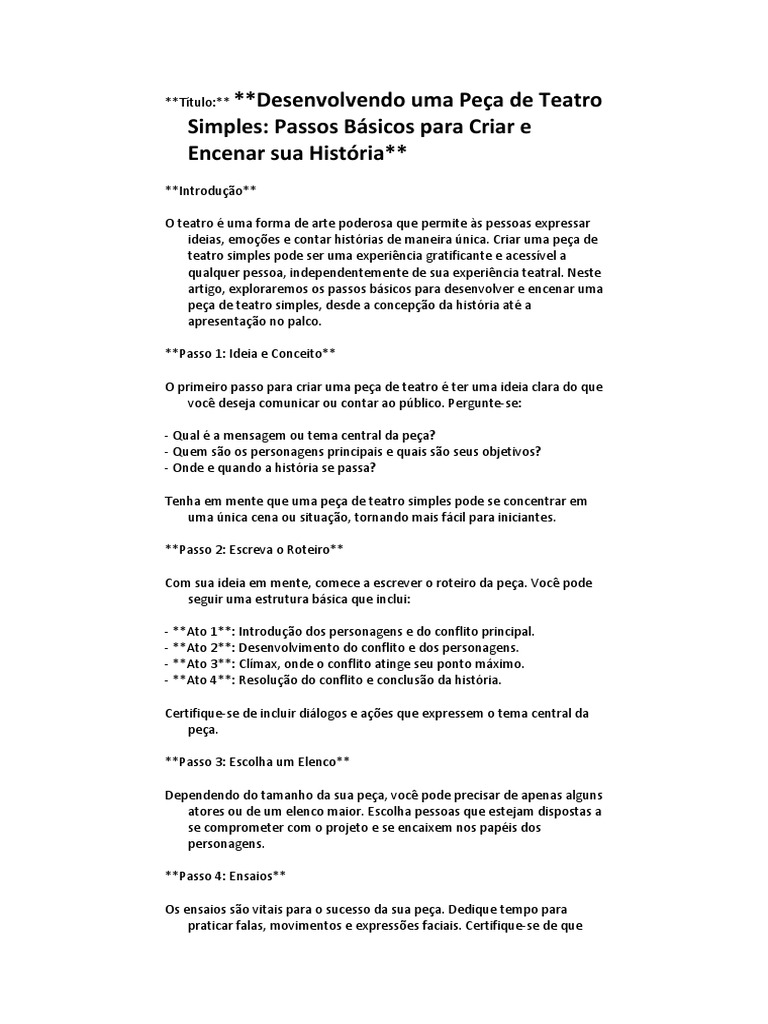 Desenvolvendo Uma Peça de Teatro Simples Passos Básicos para Criar e ...