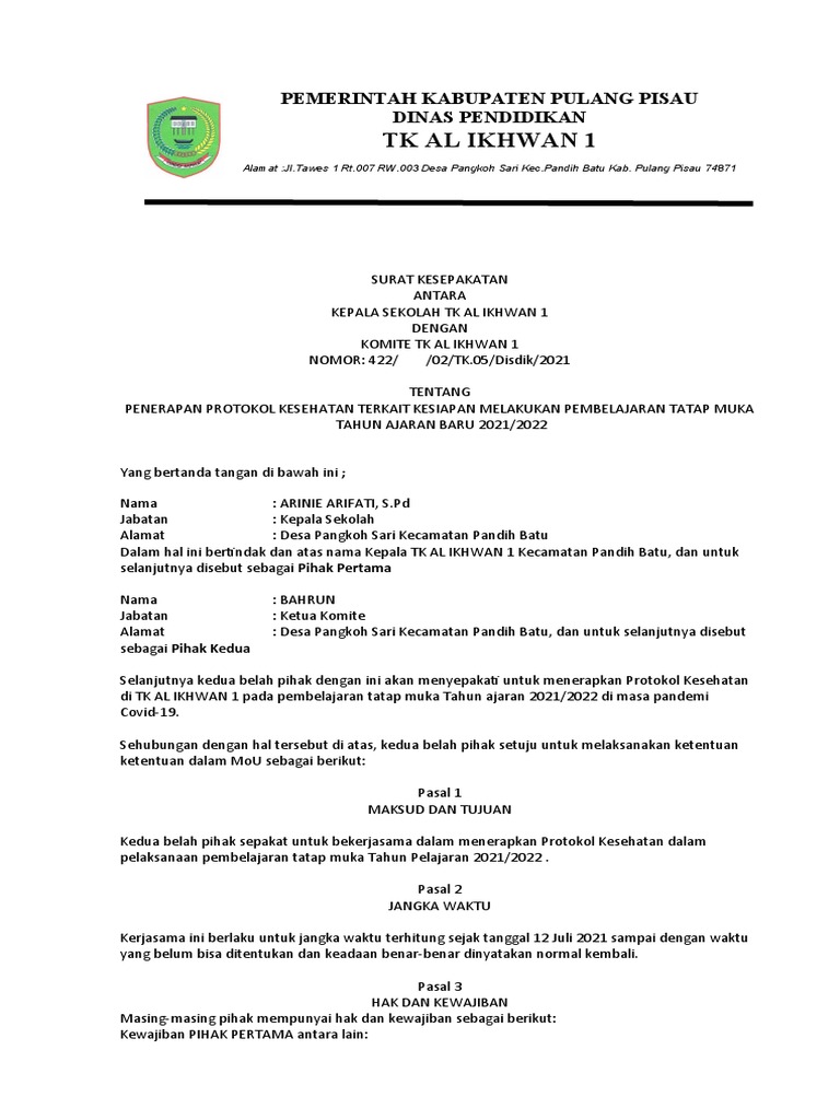 Mou Sekolah Dengan Komite | PDF
