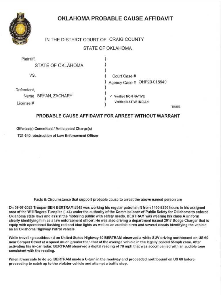 Zac Bryan Arrest Affidavit | PDF