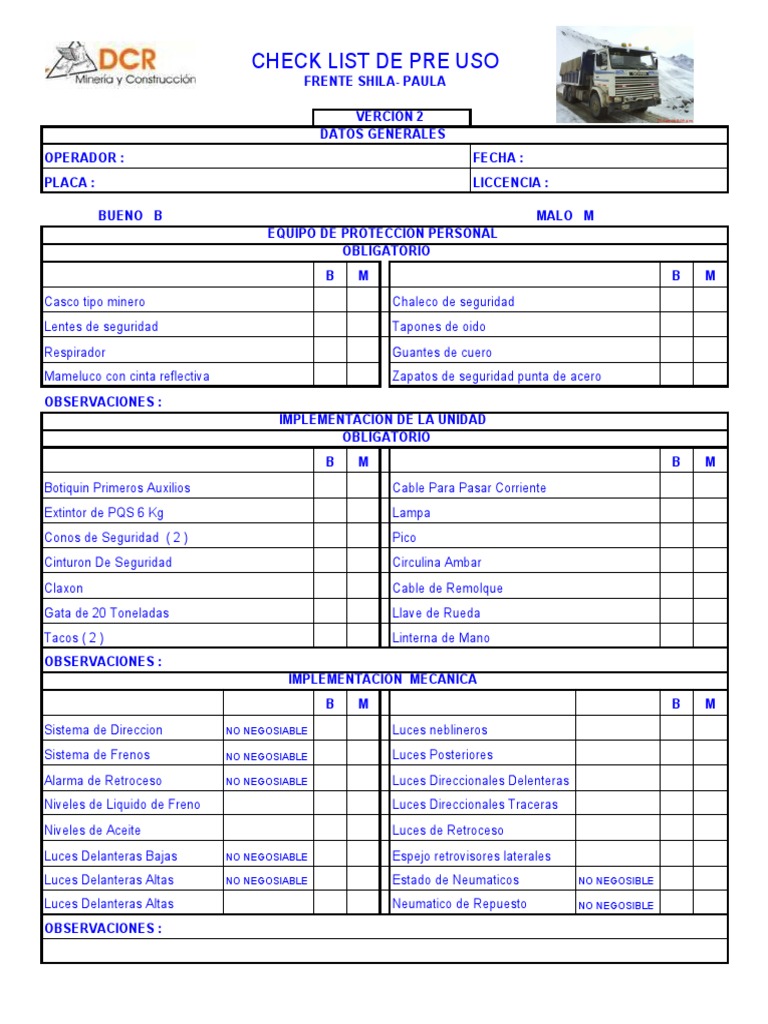 Formato de Check List - Maquinarias | PDF | Tecnología de vehículos ...