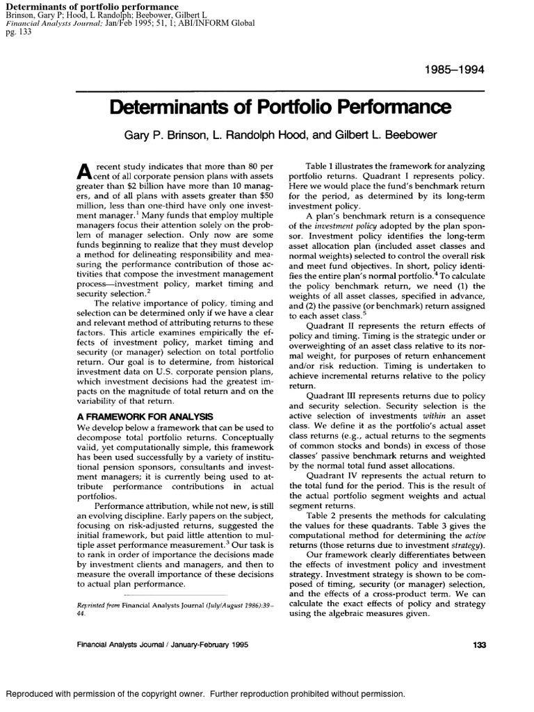 100331-Brinson Determinants Portfolio Performance | PDF
