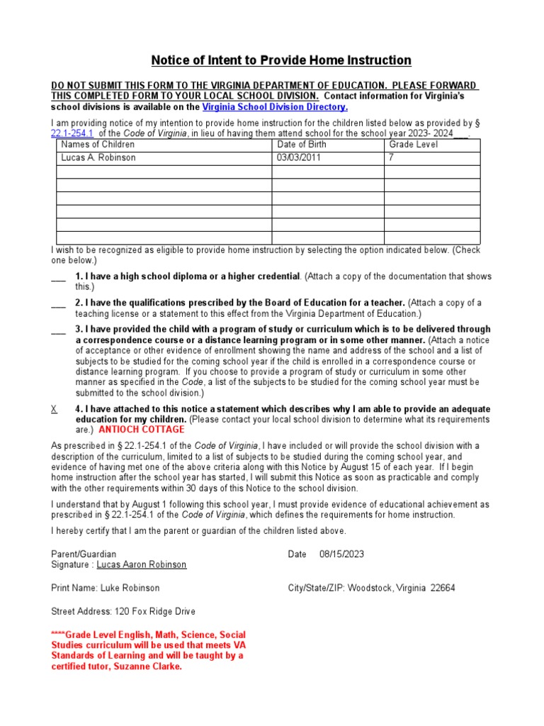 Notice of Intent | PDF | Distance Education | Curriculum