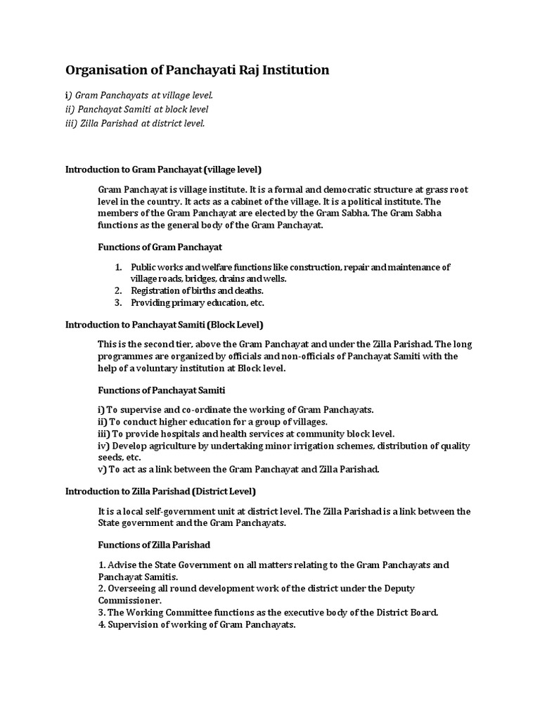 Panchayati Raj Structure Overview | PDF | Politics