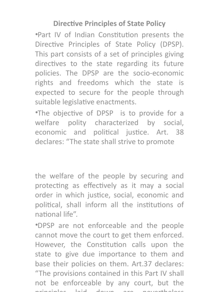 Directive Principles of State Policy (DPSP) | PDF | Political Science | Government