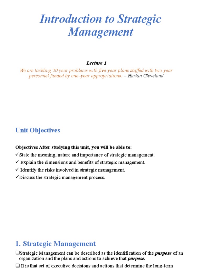 Introduction To Strategic Management Unit 1 | PDF | Strategic ...